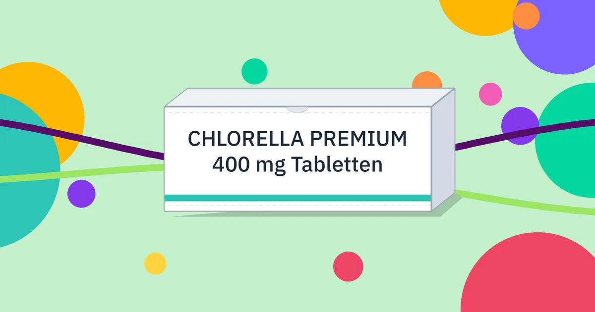 Symbolbild: Packung mit der Aufschrift CHLORELLA PREMIUM 400 mg Tabletten (PZN 09463641) – Verfügbarkeit und Bezug in Apotheken in Frankfurt am Main