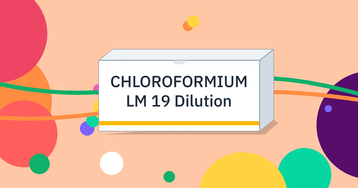 Symbolbild: Packung mit der Aufschrift CHLOROFORMIUM LM 19 Dilution (PZN 13444632) – Verfügbarkeit und Bezug in Apotheken in Frankfurt am Main
