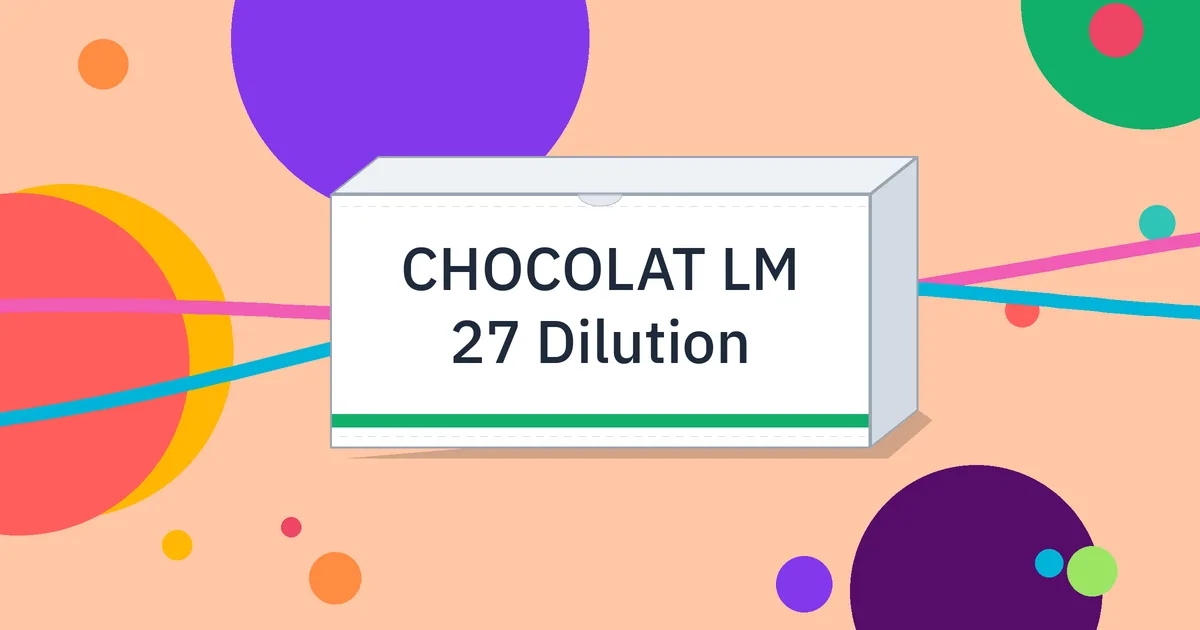 Symbolbild: Packung mit der Aufschrift CHOCOLAT LM 27 Dilution (PZN 12817077) – Verfügbarkeit und Bezug in Apotheken in Frankfurt am Main