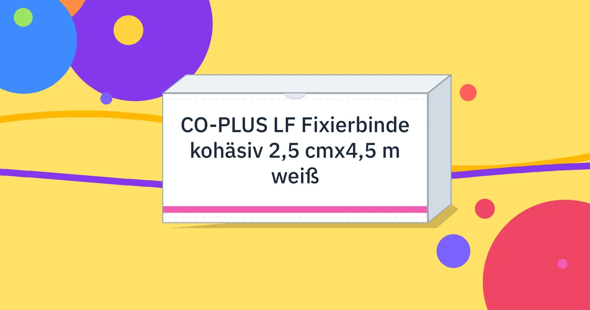 Symbolbild: Packung mit der Aufschrift CO-PLUS LF Fixierbinde kohäsiv 2,5 cmx4,5 m weiß (PZN 19177729) – Verfügbarkeit und Bezug in Apotheken in Frankfurt am Main