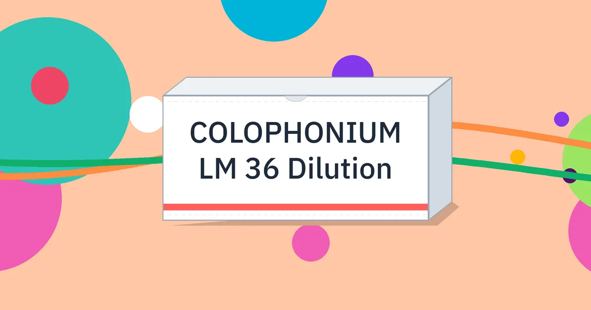 Symbolbild: Packung mit der Aufschrift COLOPHONIUM LM 36 Dilution (PZN 13448535) – Verfügbarkeit und Bezug in Apotheken in Frankfurt am Main
