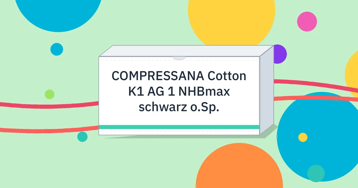 Symbolbild: Packung mit der Aufschrift COMPRESSANA Cotton K1 AG 1 NHBmax schwarz o.Sp. (PZN 11392701) – Verfügbarkeit und Bezug in Apotheken in Frankfurt am Main