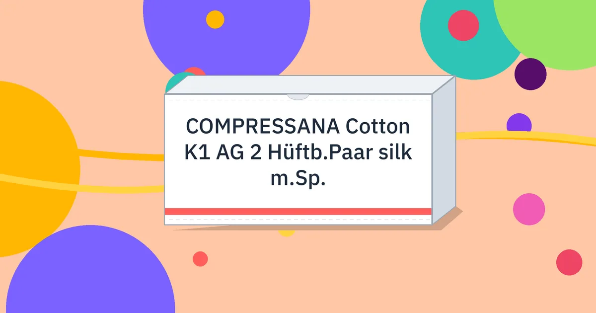 Symbolbild: Packung mit der Aufschrift COMPRESSANA Cotton K1 AG 2 Hüftb.Paar silk m.Sp. (PZN 12980357) – Verfügbarkeit und Bezug in Apotheken in Frankfurt am Main