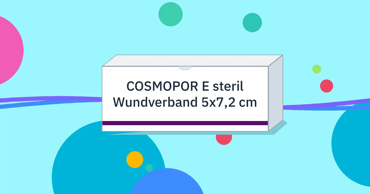 Symbolbild: Packung mit der Aufschrift COSMOPOR E steril Wundverband 5x7,2 cm (PZN 14418269) – Verfügbarkeit und Bezug in Apotheken in Frankfurt am Main