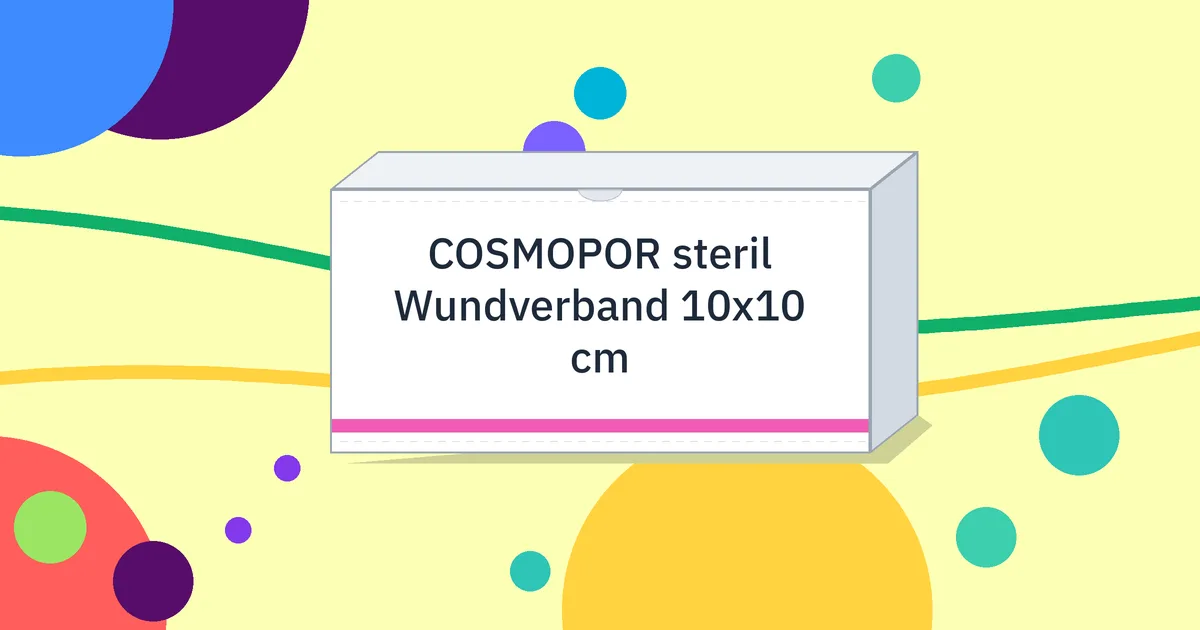Symbolbild: Packung mit der Aufschrift COSMOPOR steril Wundverband 10x10 cm (PZN 10102150) – Verfügbarkeit und Bezug in Apotheken in Frankfurt am Main