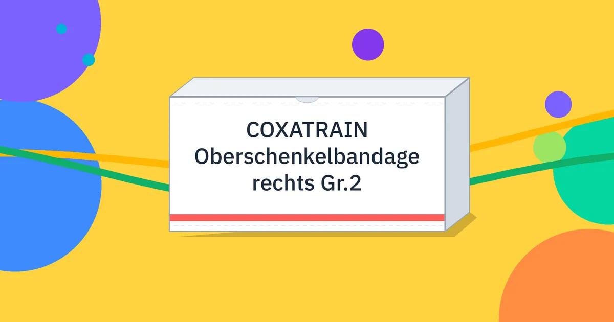 Symbolbild: Packung mit der Aufschrift COXATRAIN Oberschenkelbandage rechts Gr.2 (PZN 17561004) – Verfügbarkeit und Bezug in Apotheken in Frankfurt am Main