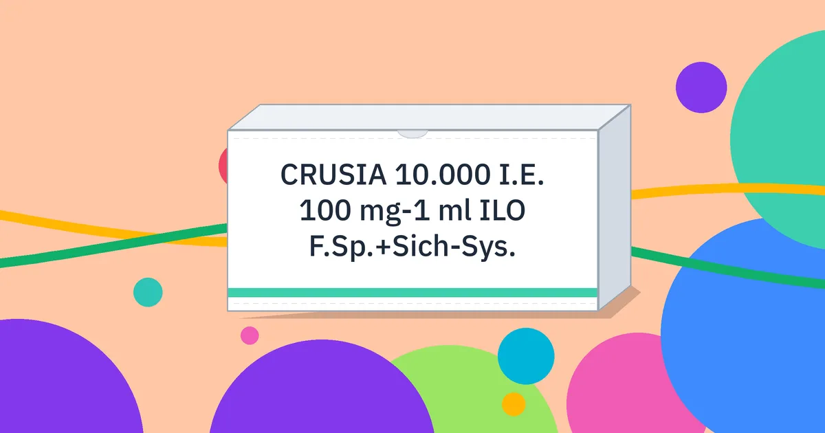 Symbolbild: Packung mit der Aufschrift CRUSIA 10.000 I.E. 100 mg-1 ml ILO F.Sp.+Sich-Sys. (PZN 15861914) – Verfügbarkeit und Bezug in Apotheken in Frankfurt am Main