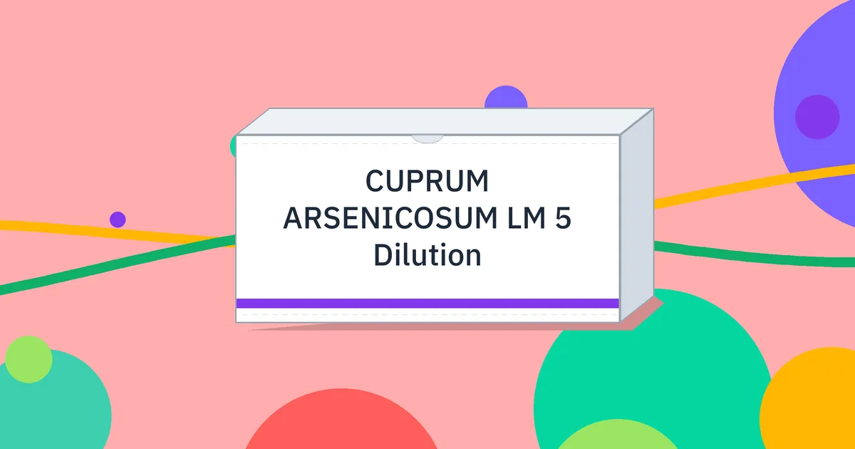 Symbolbild: Packung mit der Aufschrift CUPRUM ARSENICOSUM LM 5 Dilution (PZN 12837660) – Verfügbarkeit und Bezug in Apotheken in Frankfurt am Main