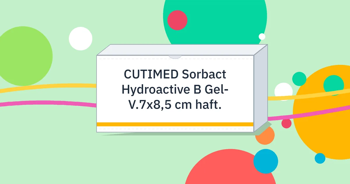 Symbolbild: Packung mit der Aufschrift CUTIMED Sorbact Hydroactive B Gel-V.7x8,5 cm haft. (PZN 16906010) – Verfügbarkeit und Bezug in Apotheken in Frankfurt am Main