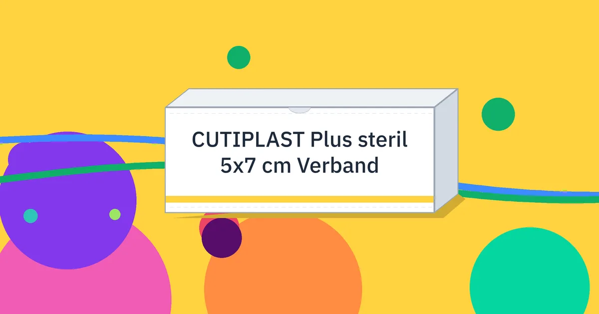 Symbolbild: Packung mit der Aufschrift CUTIPLAST Plus steril 5x7 cm Verband (PZN 10046090) – Verfügbarkeit und Bezug in Apotheken in Frankfurt am Main