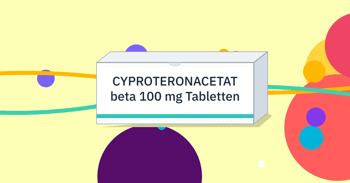 Symbolbild: Packung mit der Aufschrift CYPROTERONACETAT beta 100 mg Tabletten (PZN 06715817) – Verfügbarkeit und Bezug in Apotheken in Frankfurt am Main