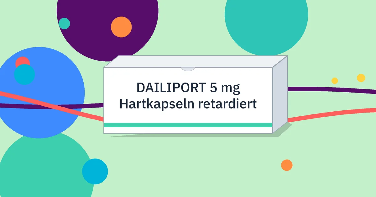Symbolbild: Packung mit der Aufschrift DAILIPORT 5 mg Hartkapseln retardiert (PZN 16228797) – Verfügbarkeit und Bezug in Apotheken in Frankfurt am Main
