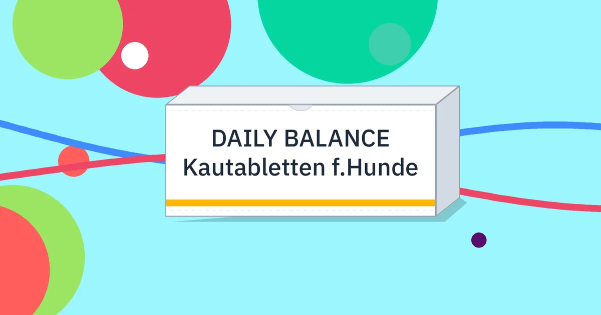 Symbolbild: Packung mit der Aufschrift DAILY BALANCE Kautabletten f.Hunde (PZN 12474766) – Verfügbarkeit und Bezug in Apotheken in Frankfurt am Main