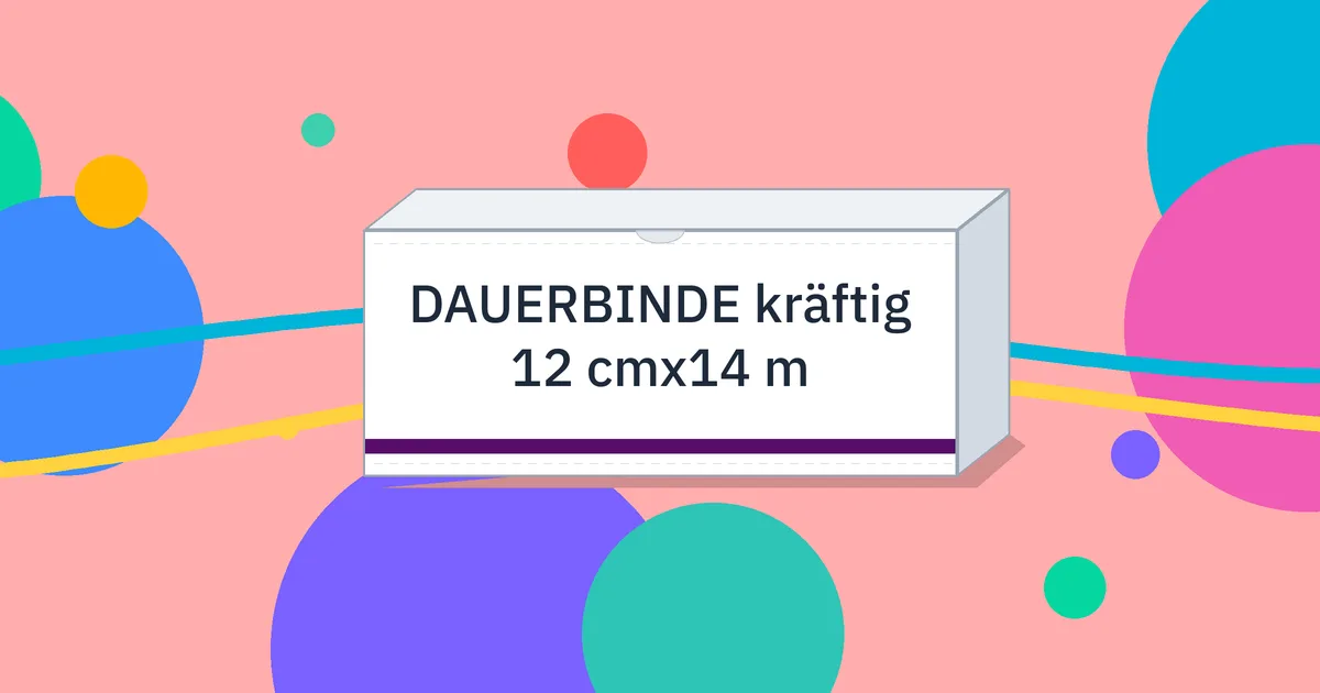 Symbolbild: Packung mit der Aufschrift DAUERBINDE kräftig 12 cmx14 m (PZN 11382341) – Verfügbarkeit und Bezug in Apotheken in Frankfurt am Main