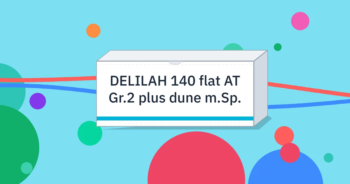 Symbolbild: Packung mit der Aufschrift DELILAH 140 flat AT Gr.2 plus dune m.Sp. (PZN 14247968) – Verfügbarkeit und Bezug in Apotheken in Frankfurt am Main