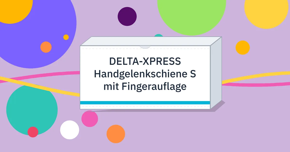 Symbolbild: Packung mit der Aufschrift DELTA-XPRESS Handgelenkschiene S mit Fingerauflage (PZN 07619889) – Verfügbarkeit und Bezug in Apotheken in Frankfurt am Main