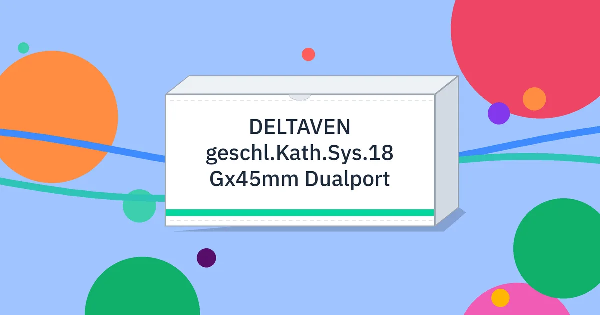 Symbolbild: Packung mit der Aufschrift DELTAVEN geschl.Kath.Sys.18 Gx45mm Dualport (PZN 13977647) – Verfügbarkeit und Bezug in Apotheken in Frankfurt am Main
