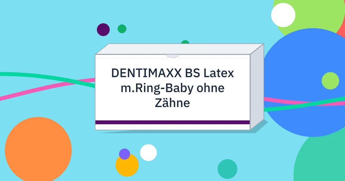 Symbolbild: Packung mit der Aufschrift DENTIMAXX BS Latex m.Ring-Baby ohne Zähne (PZN 04452176) – Verfügbarkeit und Bezug in Apotheken in Frankfurt am Main