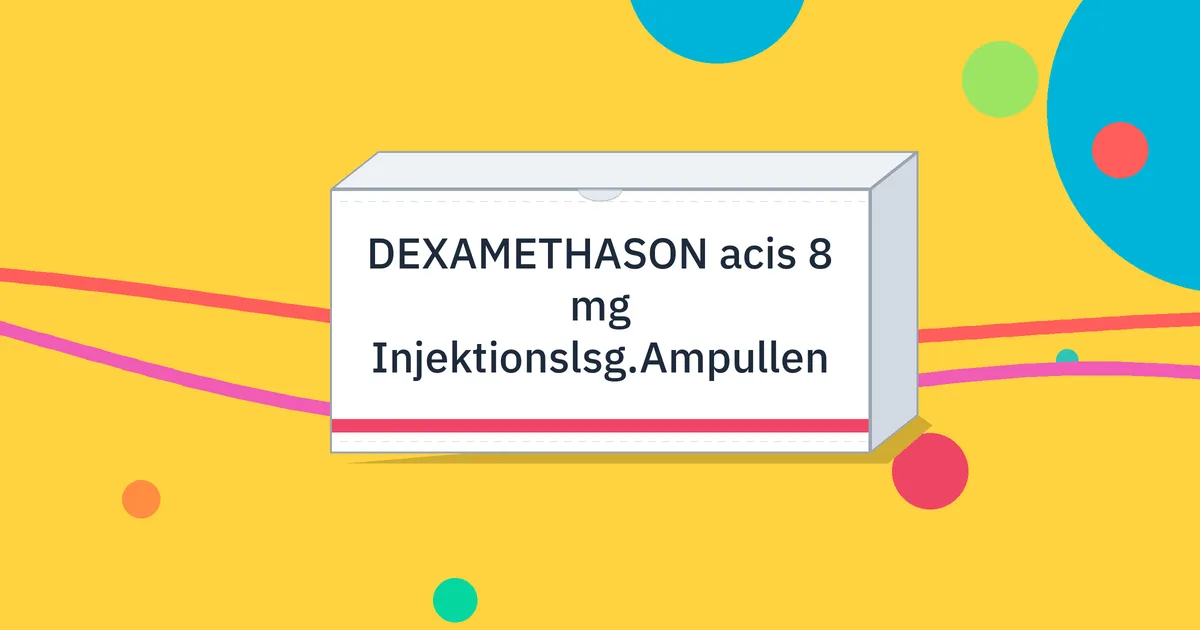 Symbolbild: Packung mit der Aufschrift DEXAMETHASON acis 8 mg Injektionslsg.Ampullen (PZN 02594618) – Verfügbarkeit und Bezug in Apotheken in Frankfurt am Main