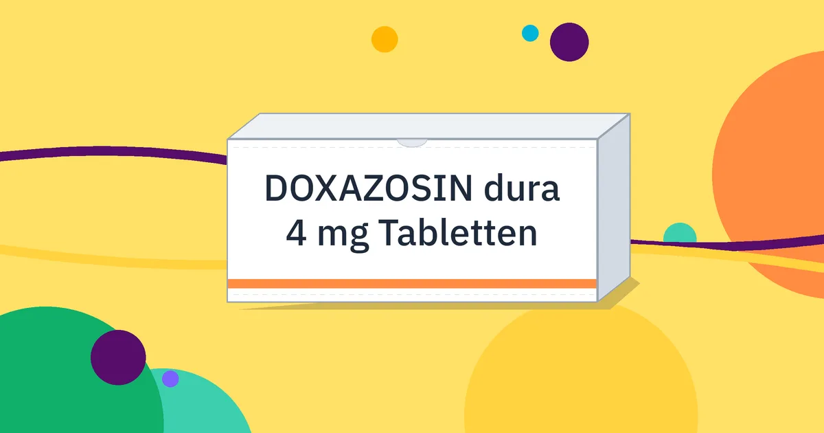 Symbolbild: Packung mit der Aufschrift DOXAZOSIN dura 4 mg Tabletten (PZN 02525965) – Verfügbarkeit und Bezug in Apotheken in Frankfurt am Main