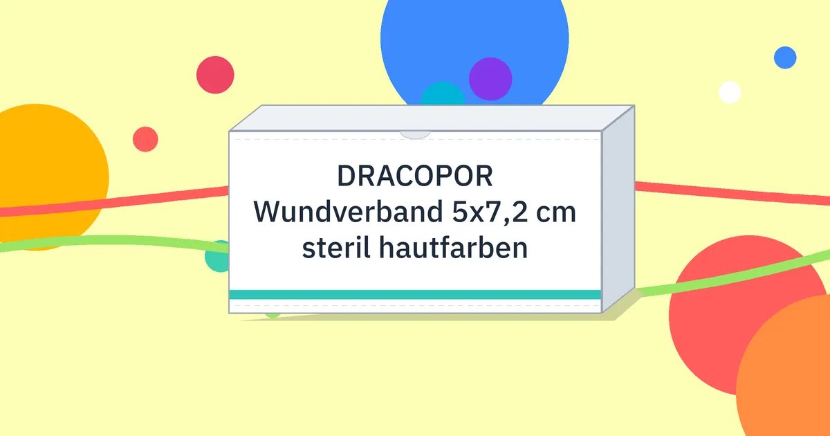 Symbolbild: Packung mit der Aufschrift DRACOPOR Wundverband 5x7,2 cm steril hautfarben (PZN 02577703) – Verfügbarkeit und Bezug in Apotheken in Frankfurt am Main