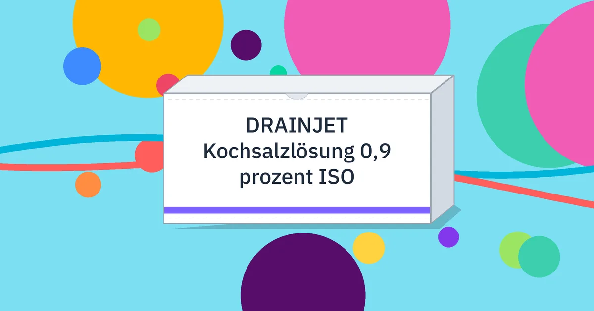 Symbolbild: Packung mit der Aufschrift DRAINJET Kochsalzlösung 0,9 prozent ISO (PZN 20118465) – Verfügbarkeit und Bezug in Apotheken in Frankfurt am Main