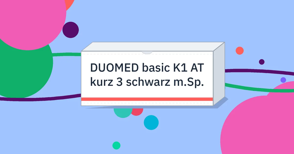 Symbolbild: Packung mit der Aufschrift DUOMED basic K1 AT kurz 3 schwarz m.Sp. (PZN 20903112) – Verfügbarkeit und Bezug in Apotheken in Frankfurt am Main