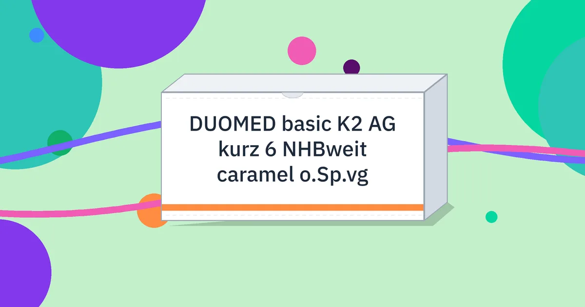 Symbolbild: Packung mit der Aufschrift DUOMED basic K2 AG kurz 6 NHBweit caramel o.Sp.vg (PZN 20908368) – Verfügbarkeit und Bezug in Apotheken in Frankfurt am Main