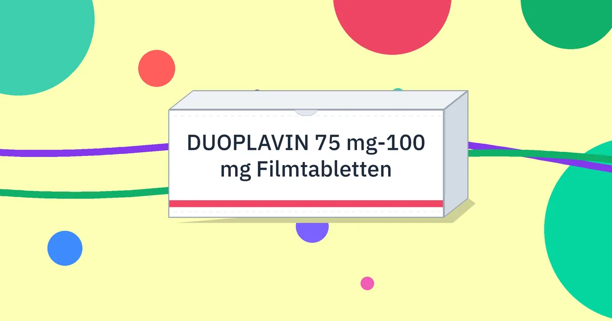 Symbolbild: Packung mit der Aufschrift DUOPLAVIN 75 mg-100 mg Filmtabletten (PZN 12725398) – Verfügbarkeit und Bezug in Apotheken in Frankfurt am Main