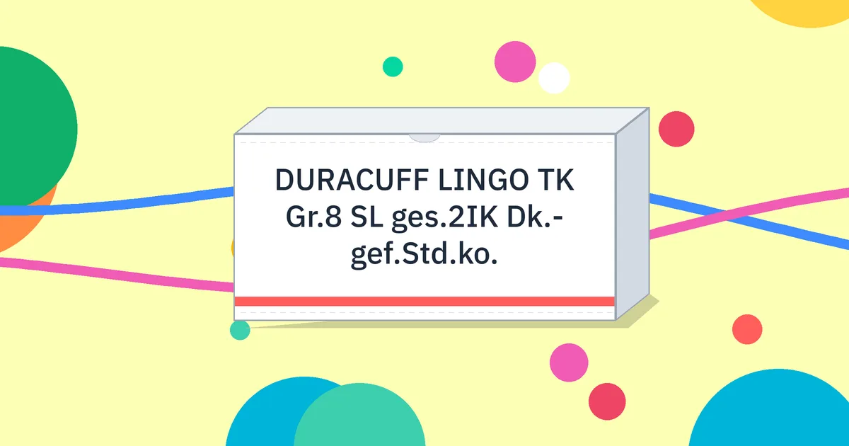Symbolbild: Packung mit der Aufschrift DURACUFF LINGO TK Gr.8 SL ges.2IK Dk.-gef.Std.ko. (PZN 04958906) – Verfügbarkeit und Bezug in Apotheken in Frankfurt am Main