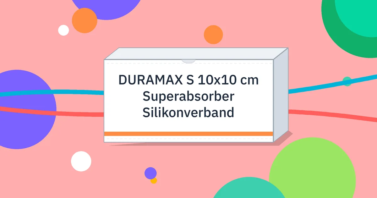 Symbolbild: Packung mit der Aufschrift DURAMAX S 10x10 cm Superabsorber Silikonverband (PZN 19507351) – Verfügbarkeit und Bezug in Apotheken in Frankfurt am Main