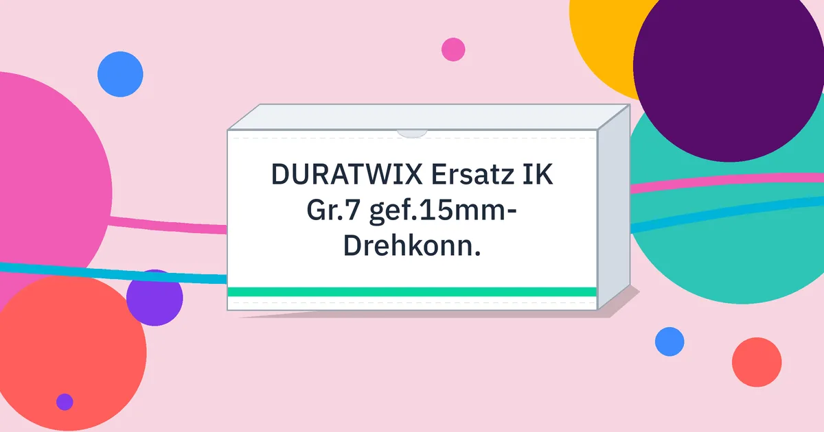 Symbolbild: Packung mit der Aufschrift DURATWIX Ersatz IK Gr.7 gef.15mm-Drehkonn. (PZN 06990854) – Verfügbarkeit und Bezug in Apotheken in Frankfurt am Main