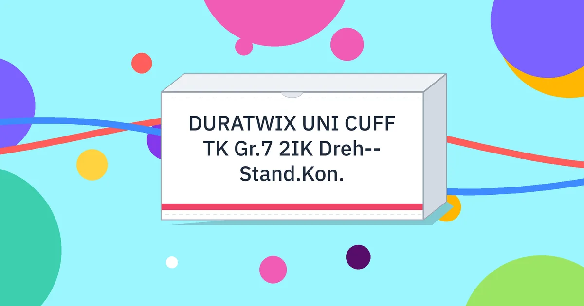 Symbolbild: Packung mit der Aufschrift DURATWIX UNI CUFF TK Gr.7 2IK Dreh--Stand.Kon. (PZN 06965141) – Verfügbarkeit und Bezug in Apotheken in Frankfurt am Main