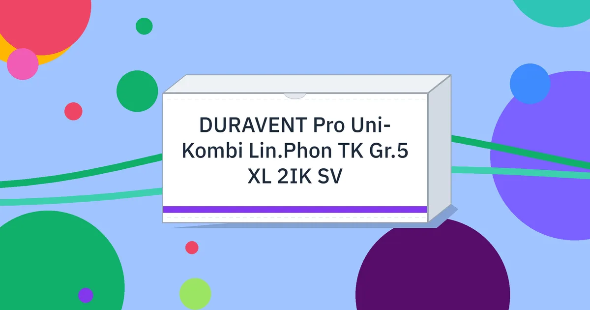 Symbolbild: Packung mit der Aufschrift DURAVENT Pro Uni-Kombi Lin.Phon TK Gr.5 XL 2IK SV (PZN 19246732) – Verfügbarkeit und Bezug in Apotheken in Frankfurt am Main