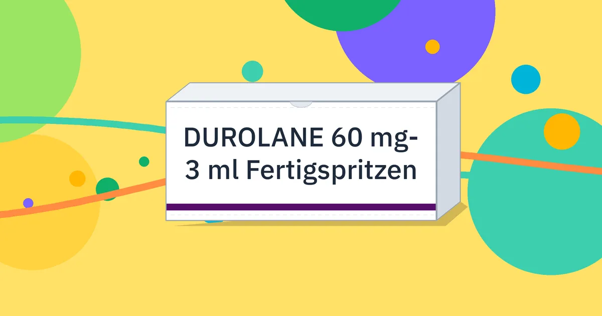 Symbolbild: Packung mit der Aufschrift DUROLANE 60 mg-3 ml Fertigspritzen (PZN 15408149) – Verfügbarkeit und Bezug in Apotheken in Frankfurt am Main