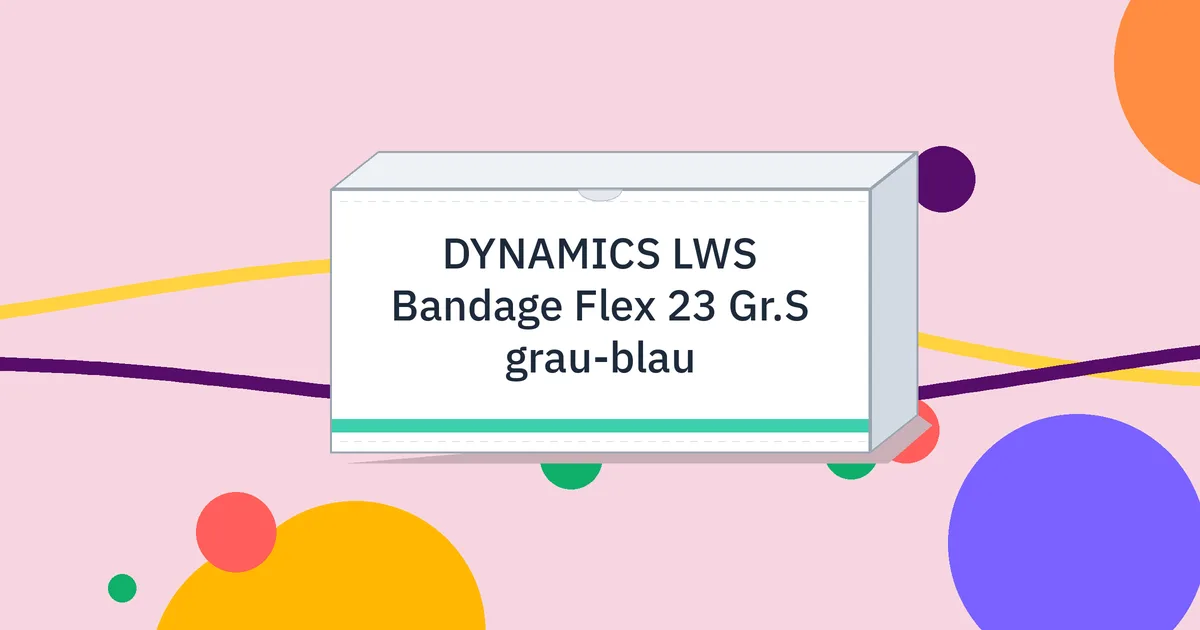 Symbolbild: Packung mit der Aufschrift DYNAMICS LWS Bandage Flex 23 Gr.S grau-blau (PZN 10634177) – Verfügbarkeit und Bezug in Apotheken in Frankfurt am Main