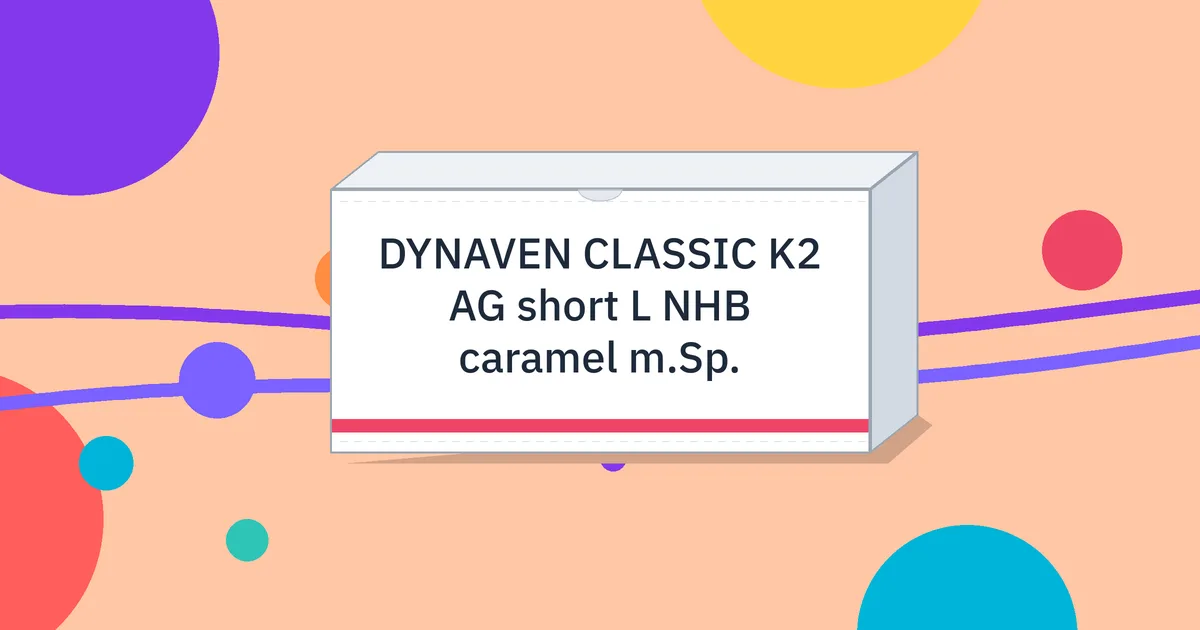 Symbolbild: Packung mit der Aufschrift DYNAVEN CLASSIC K2 AG short L NHB caramel m.Sp. (PZN 18418740) – Verfügbarkeit und Bezug in Apotheken in Frankfurt am Main