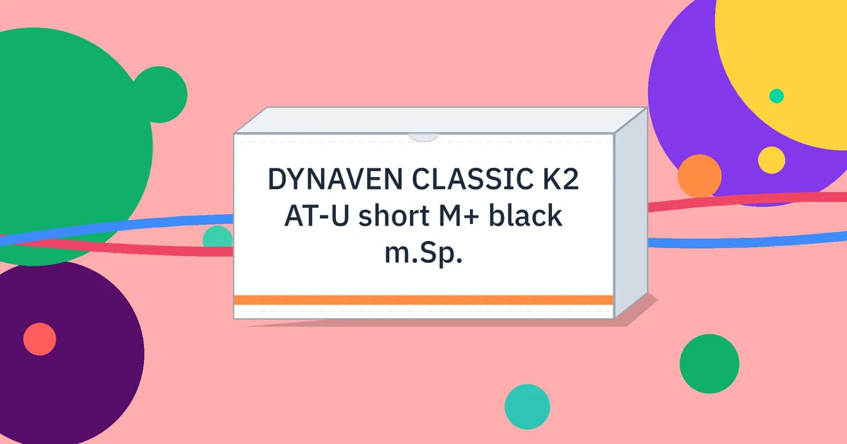 Symbolbild: Packung mit der Aufschrift DYNAVEN CLASSIC K2 AT-U short M+ black m.Sp. (PZN 18419828) – Verfügbarkeit und Bezug in Apotheken in Frankfurt am Main