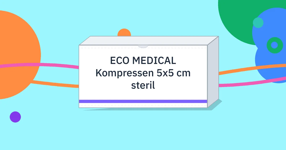 Symbolbild: Packung mit der Aufschrift ECO MEDICAL Kompressen 5x5 cm steril (PZN 00728641) – Verfügbarkeit und Bezug in Apotheken in Frankfurt am Main