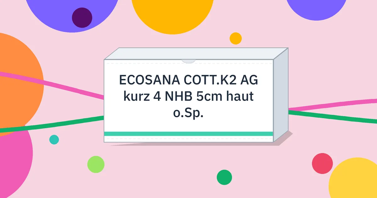 Symbolbild: Packung mit der Aufschrift ECOSANA COTT.K2 AG kurz 4 NHB 5cm haut o.Sp. (PZN 16950034) – Verfügbarkeit und Bezug in Apotheken in Frankfurt am Main