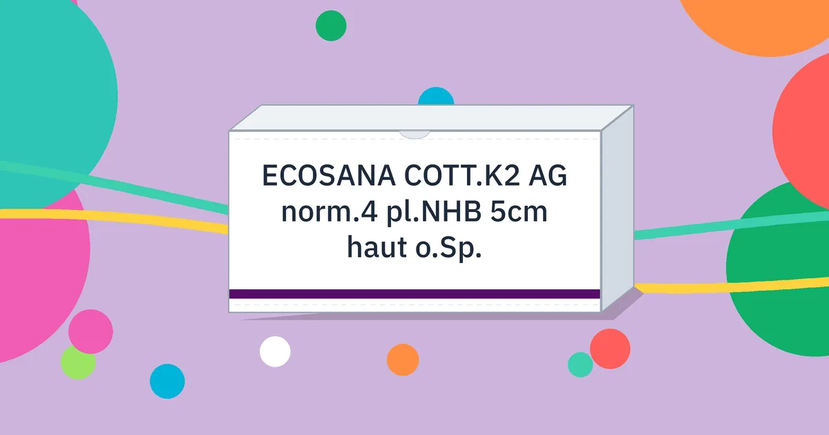 Symbolbild: Packung mit der Aufschrift ECOSANA COTT.K2 AG norm.4 pl.NHB 5cm haut o.Sp. (PZN 16950063) – Verfügbarkeit und Bezug in Apotheken in Frankfurt am Main