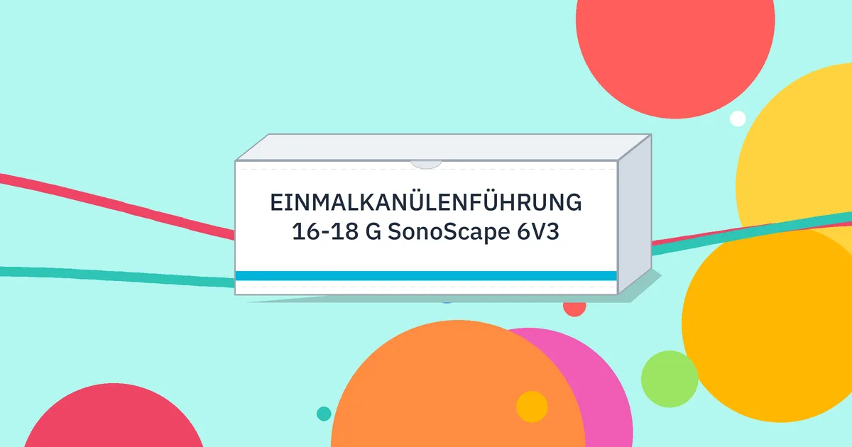 Symbolbild: Packung mit der Aufschrift EINMALKANÜLENFÜHRUNG 16-18 G SonoScape 6V3 (PZN 20288718) – Verfügbarkeit und Bezug in Apotheken in Frankfurt am Main
