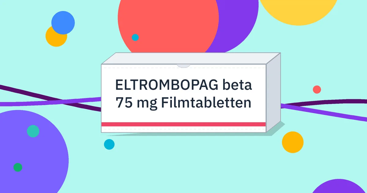 Symbolbild: Packung mit der Aufschrift ELTROMBOPAG beta 75 mg Filmtabletten (PZN 19181582) – Verfügbarkeit und Bezug in Apotheken in Frankfurt am Main