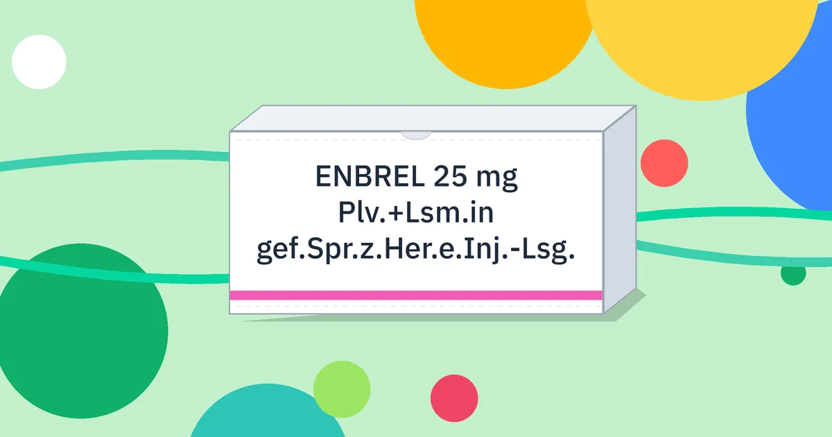 Symbolbild: Packung mit der Aufschrift ENBREL 25 mg Plv.+Lsm.in gef.Spr.z.Her.e.Inj.-Lsg. (PZN 03752953) – Verfügbarkeit und Bezug in Apotheken in Frankfurt am Main