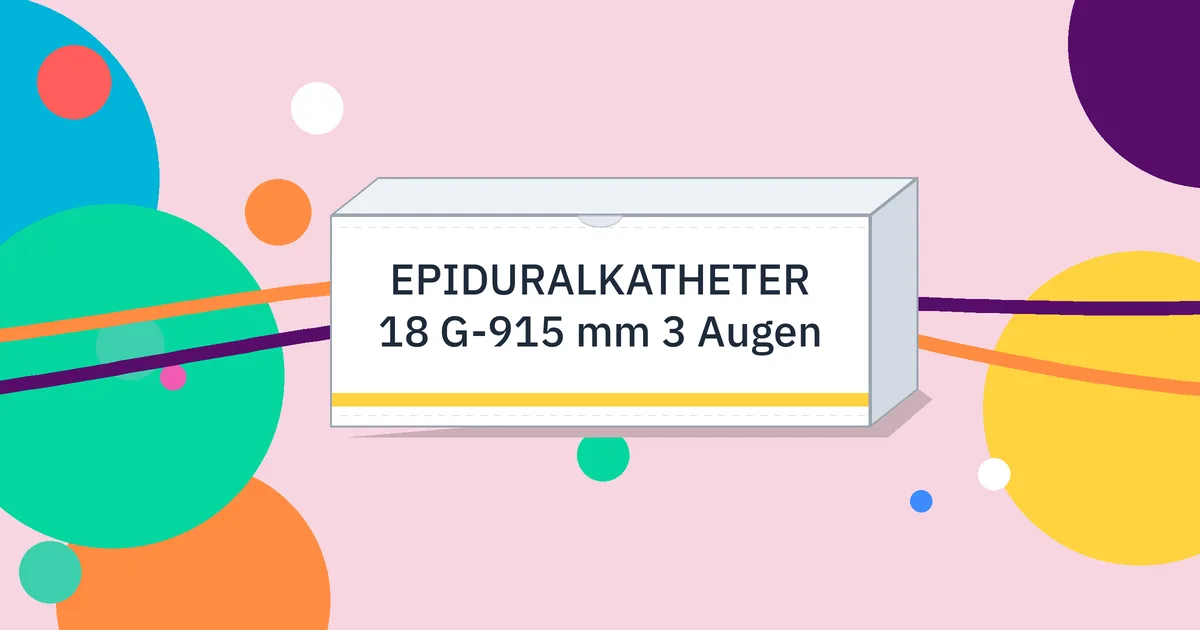 Symbolbild: Packung mit der Aufschrift EPIDURALKATHETER 18 G-915 mm 3 Augen (PZN 09215759) – Verfügbarkeit und Bezug in Apotheken in Frankfurt am Main