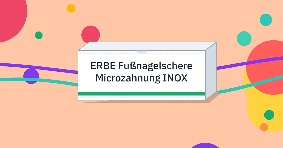 Symbolbild: Packung mit der Aufschrift ERBE Fußnagelschere Microzahnung INOX (PZN 15733754) – Verfügbarkeit und Bezug in Apotheken in Frankfurt am Main