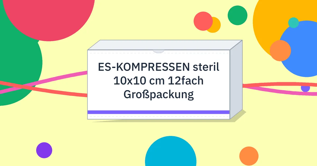 Symbolbild: Packung mit der Aufschrift ES-KOMPRESSEN steril 10x10 cm 12fach Großpackung (PZN 19346758) – Verfügbarkeit und Bezug in Apotheken in Frankfurt am Main