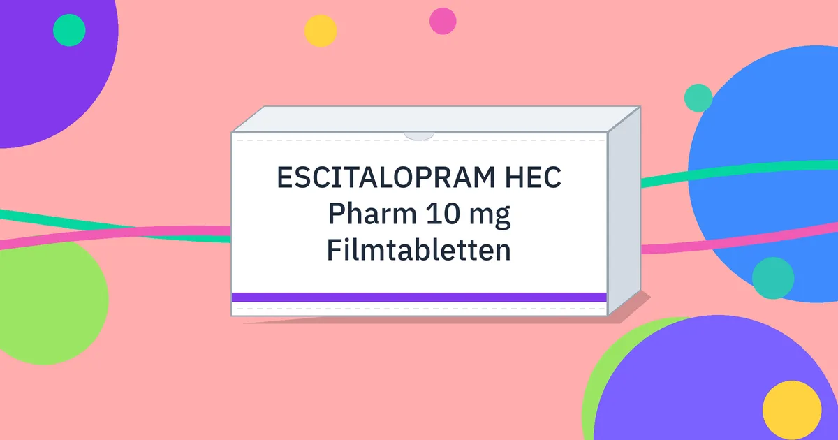 Symbolbild: Packung mit der Aufschrift ESCITALOPRAM HEC Pharm 10 mg Filmtabletten (PZN 18219673) – Verfügbarkeit und Bezug in Apotheken in Frankfurt am Main