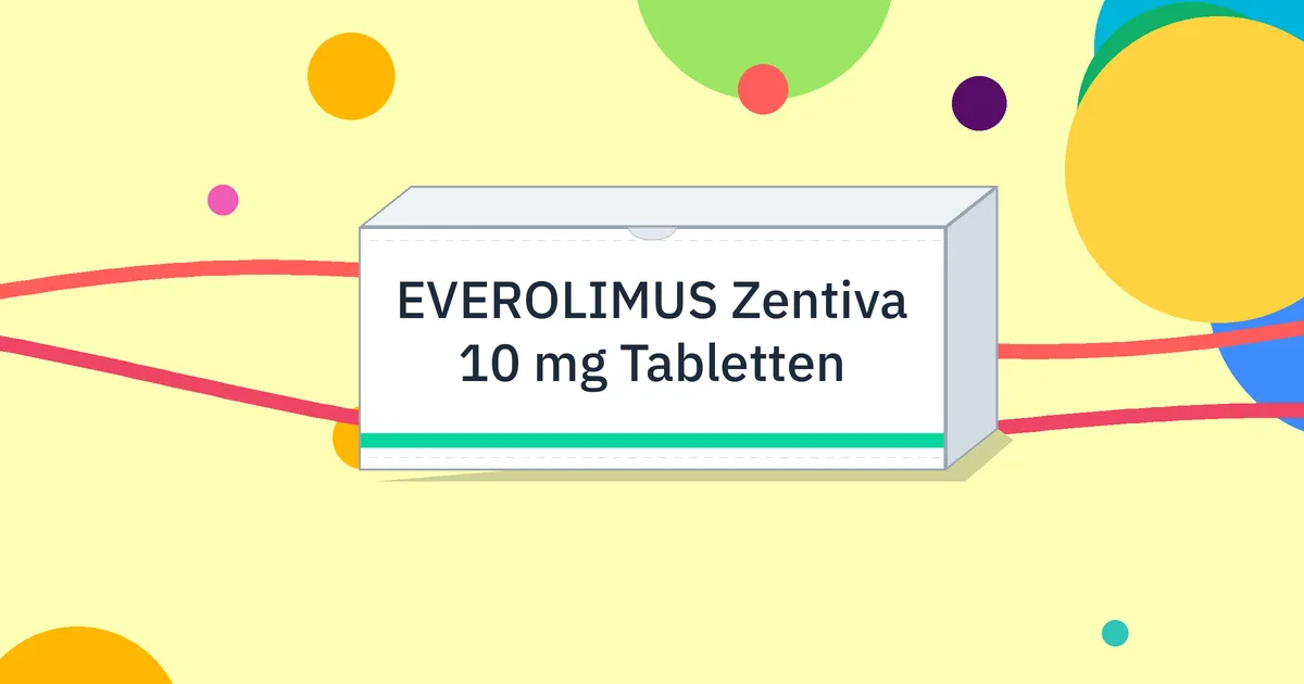Symbolbild: Packung mit der Aufschrift EVEROLIMUS Zentiva 10 mg Tabletten (PZN 14212645) – Verfügbarkeit und Bezug in Apotheken in Frankfurt am Main