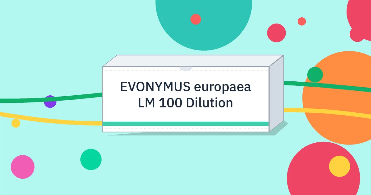 Symbolbild: Packung mit der Aufschrift EVONYMUS europaea LM 100 Dilution (PZN 13484933) – Verfügbarkeit und Bezug in Apotheken in Frankfurt am Main
